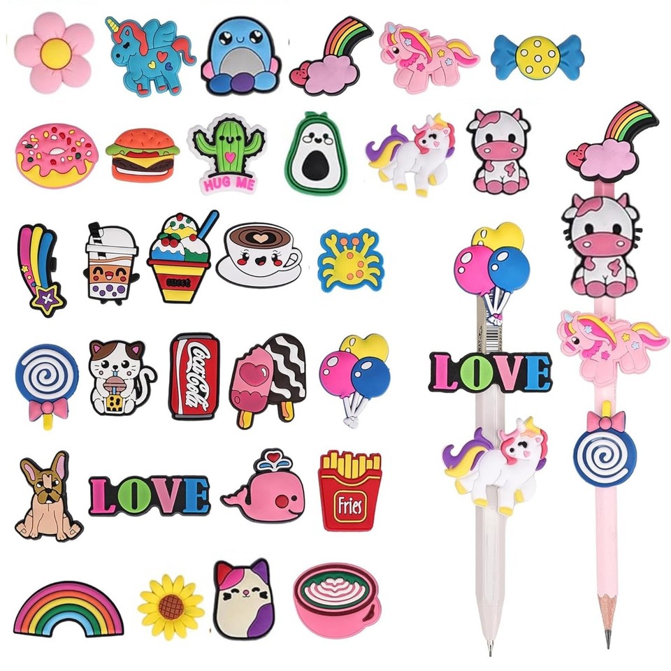 100PCS Mixed Pencil Toppers - Kawaii Pen Charms for Boys and Girls ...
