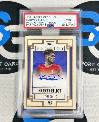 2021-22 Topps Deco UCL Soccer Harvey Elliott Prodigy Auto Blue /25 PSA ...