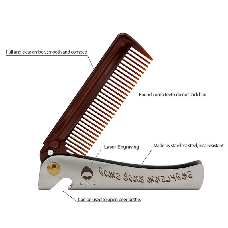 1 Pcs Brown Men Folding Comb PP Teeth Detangling Hair Beard Comb Metal ...