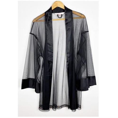 Victoria's Secret Sheer Mesh Robe Silk Trim Kimono Lingerie Black Y2K ...