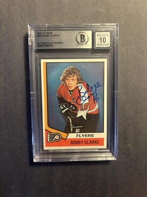 1974-75 Topps B. Clark signed.PHI Flyers Auto.BAS 10 Autograph Card NM ...