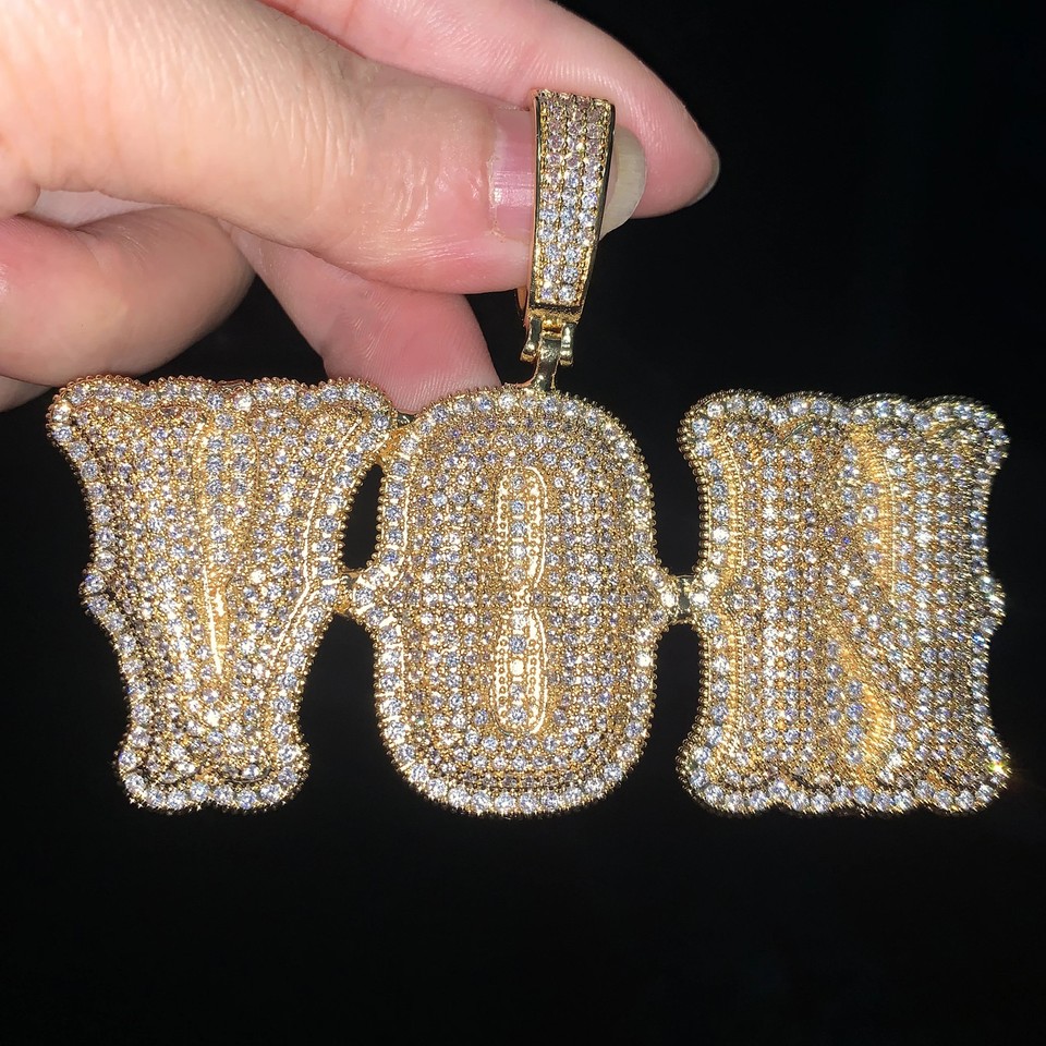 NEW Custom Double Letter Name Pendant with Iced Out Zirconia Gold ...