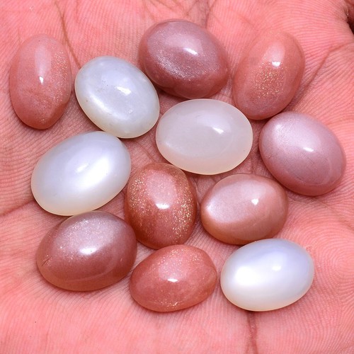 12 Pcs Natural Moonstone Multi Color Glossy 16mm-19mm Cabochon Loose ...