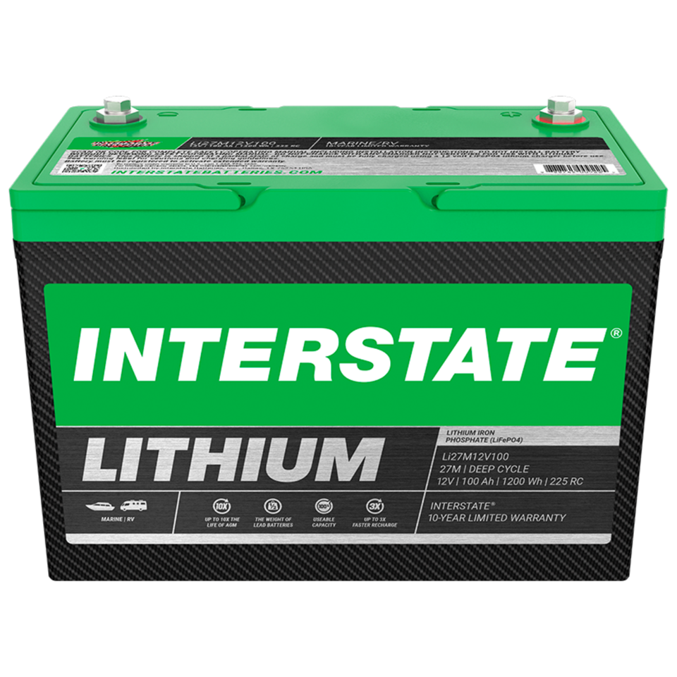 Interstate Batteries Lithium 12V 100Ah Group 27M Marine/RV Deep Cycle ...