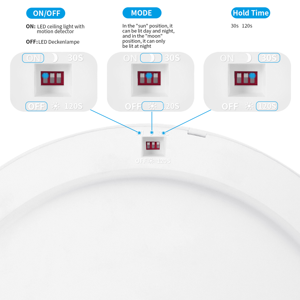 12W LED Ceiling Lights PIR Motion Sensor Dimmable Flush Mount Garage ...