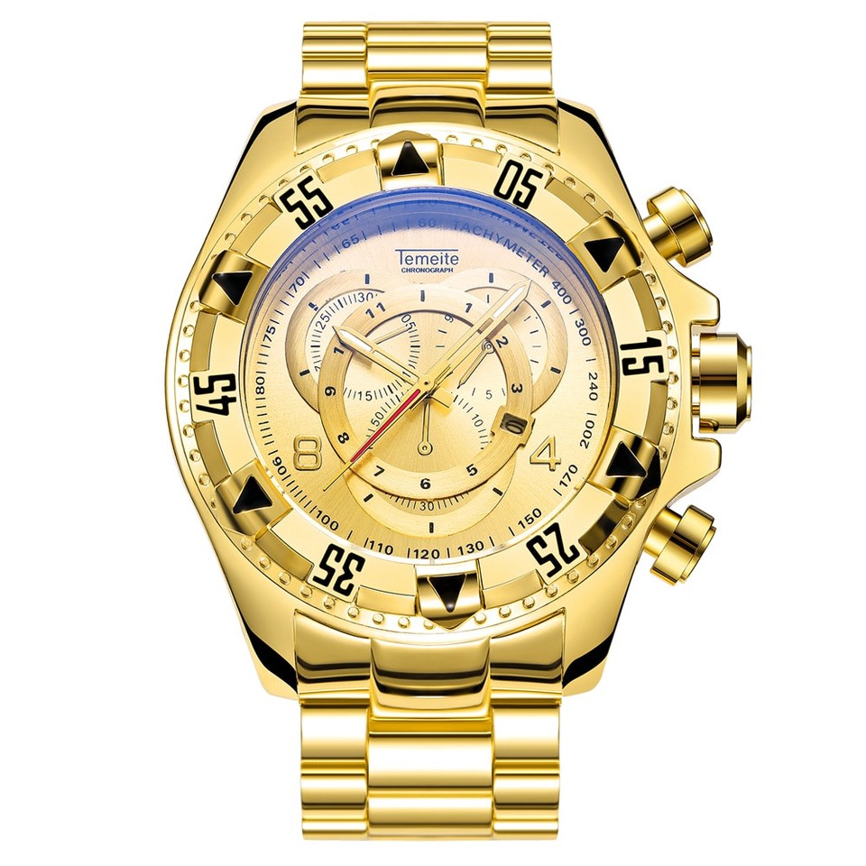 TEMEITE 2026 Mens Fashion Big Dial Quartz watch Luxury Gold Blue Full ...