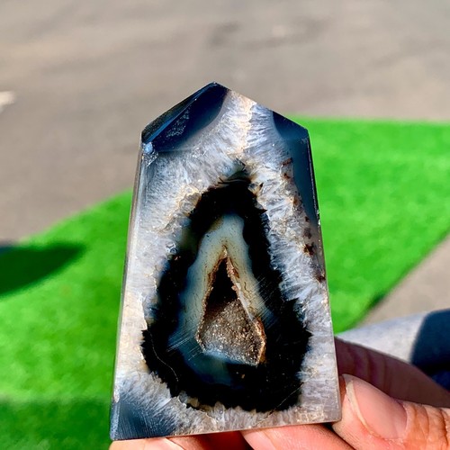 66G Natural striped agate geode crystal Hand carved obelisk quartz ...