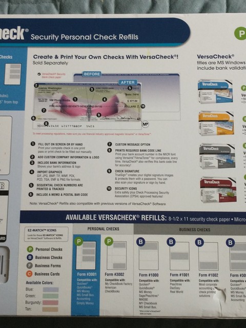 VersaCheck Secure Checks - 750 Blank Business or Personal 250 Sheets ...