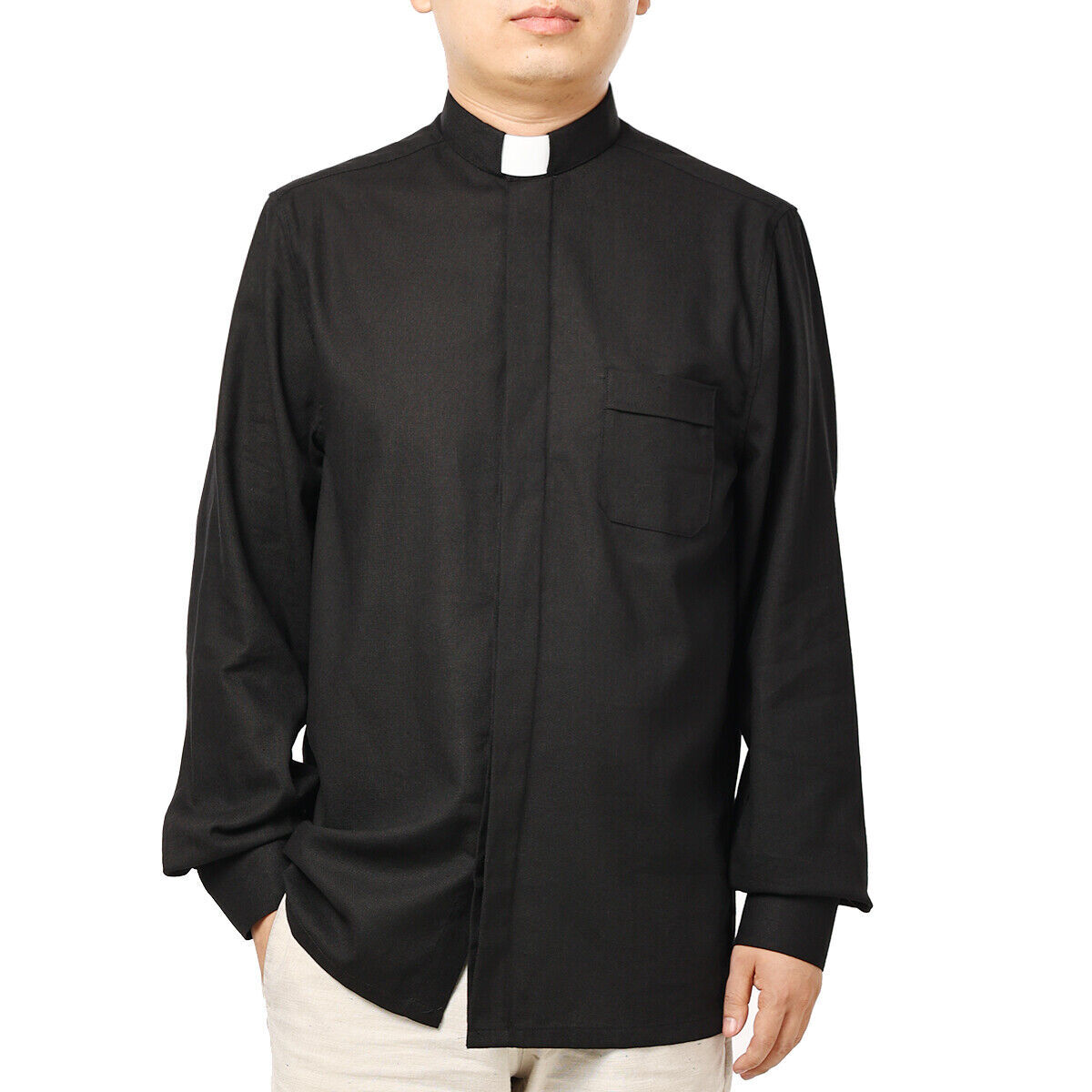 Mens Minister Clergy Shirt Tab Collar Preacher Priest Long Sleeve ...