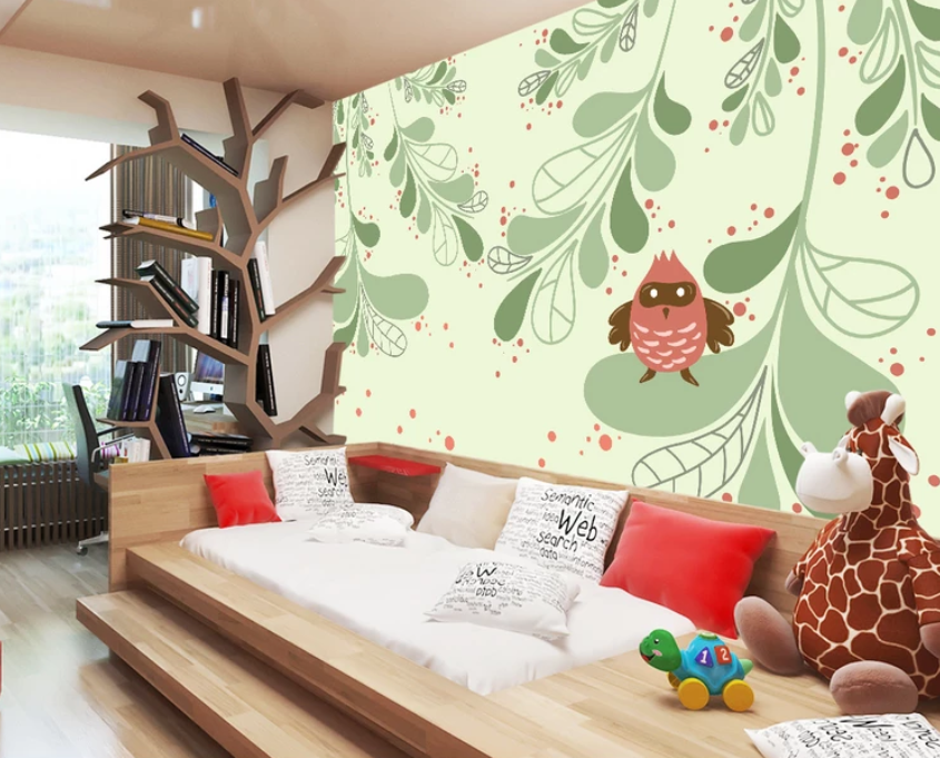 3D Green Leaf Bird KEP4211 Wallpaper Mural Self-adhesive Removable ...