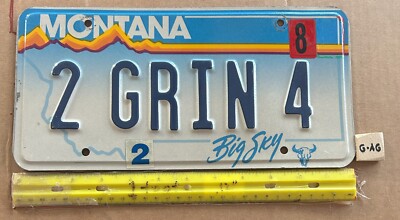 *License Plate, Montana, 2 GRIN 4, To Grin For, To Laugh at Like awhite elephant | eBay