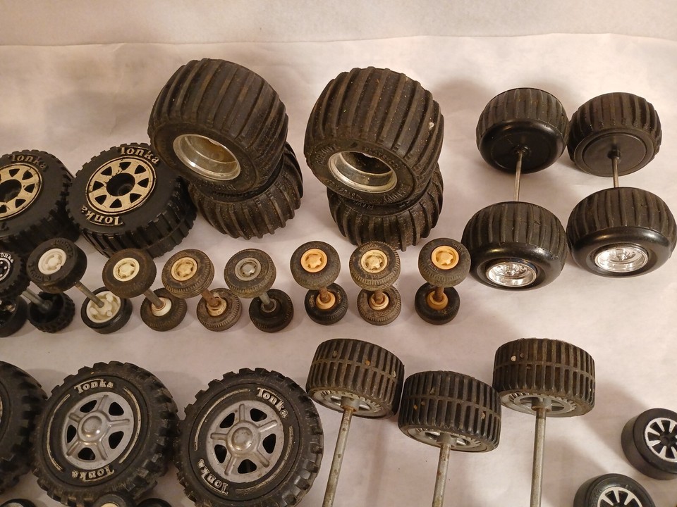Over 70 Pcs. Lot of Vintage Toy Car/Truck Wheels, Tires, Axle Parts | eBay