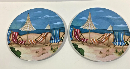 Set of 2 Melamine Ware 8.5" Melamine Salad Plates Beach Theme Design | eBay