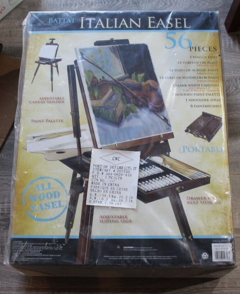 Battat 56 piece Italian Easel Set :8 brushes 42 paint 3 canvases SOLID ...