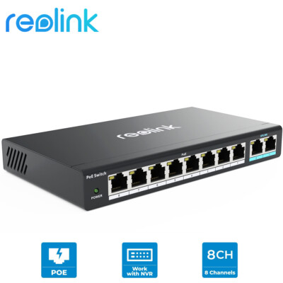 Reolink PoE Switch 2 Gigabit 8 Port 120W for All PoE Ports Desktop/Rack ...