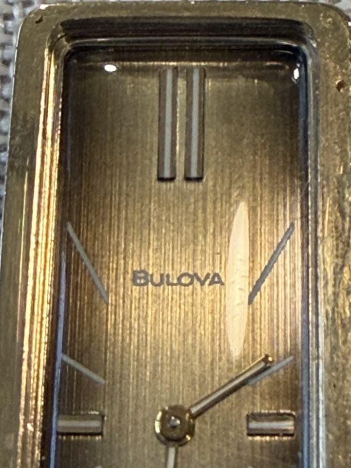Bulova Watch Pendant Rectangular Blue Back Gold Tone Vintage Timepiece ...