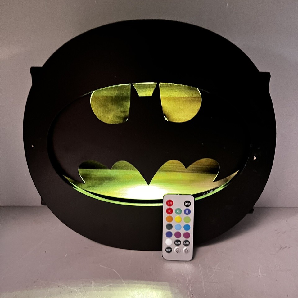 BATMAN Bat Light Handmade Beacon Symbol Logo Wooden Remote RGB Colors ...
