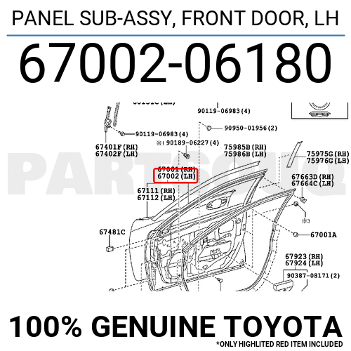 6700206180 Genuine Toyota PANEL SUB-ASSY, FRONT DOOR, LH 67002-06180 | eBay