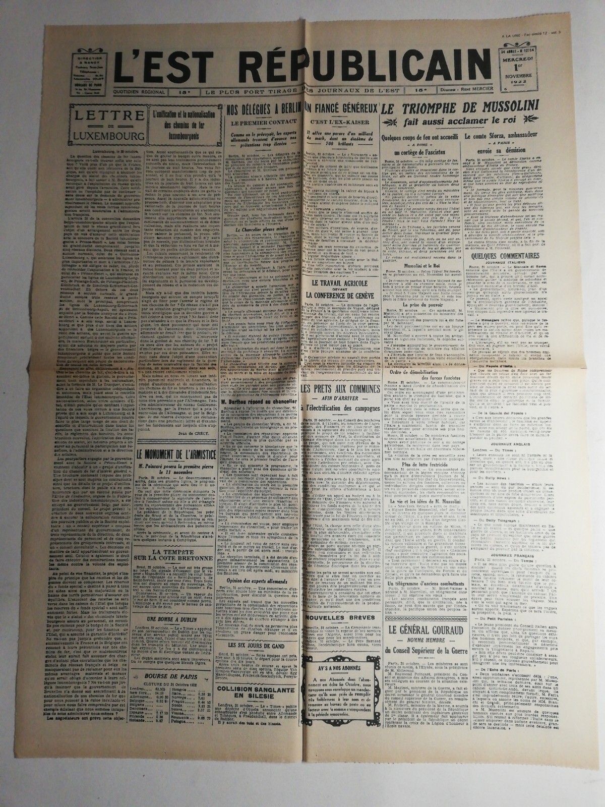 N333 La A World Journal The Time 1 November 1922 Triumph Of Mussolini ...