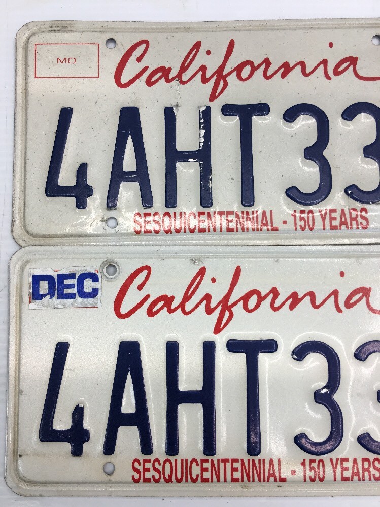 PAIR VINTAGE CALIFORNIA LICENSE PLATE Red/white & BLUE LETTERS~4AHT337 ...