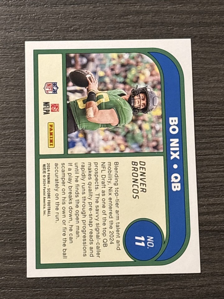 Bo Nix Rookie 2024 Score Football Protential Insert #11 Denver Broncos ...