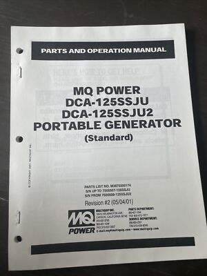 DCA-125SSJU Generator MQ Multiquip Parts List operation book Manual ...