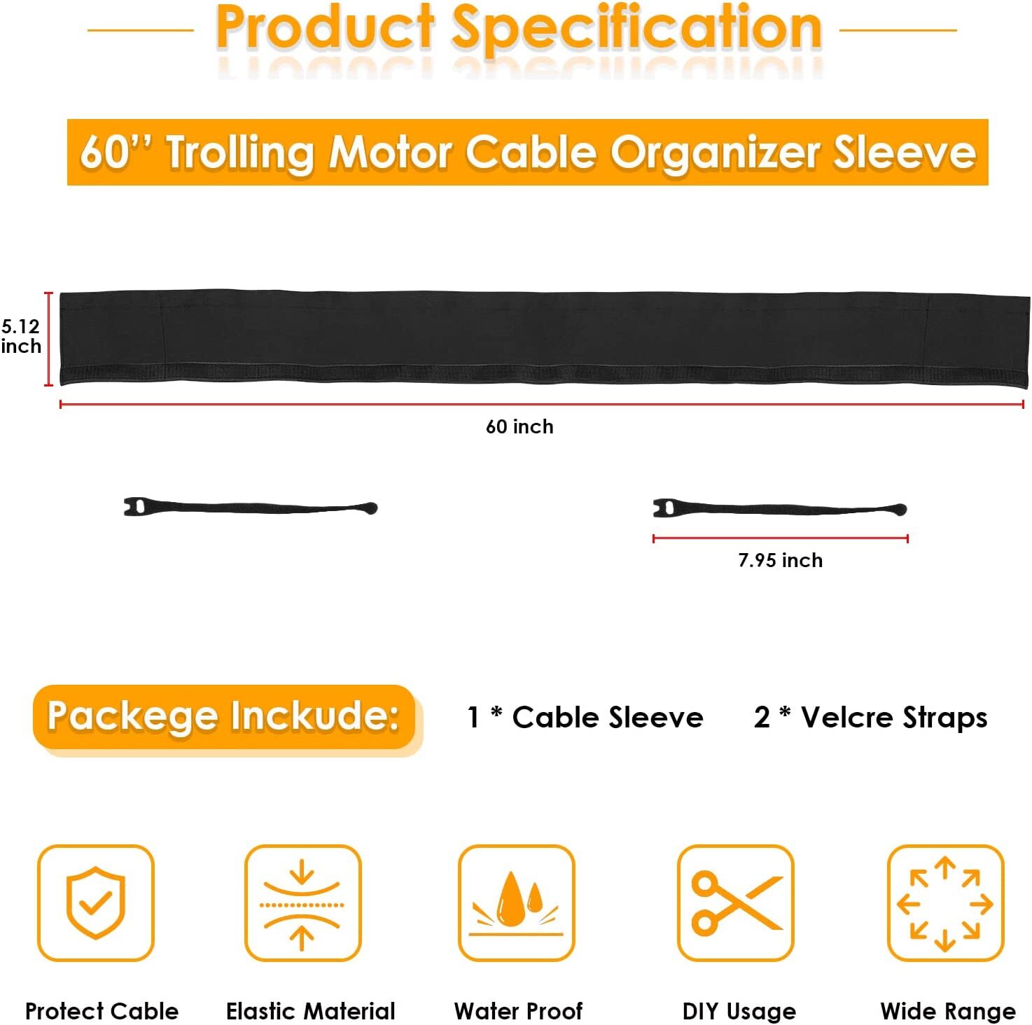 Neoprene Trolling Motor Cable Organizer Sleeve Troll Wire Cable Cover ...