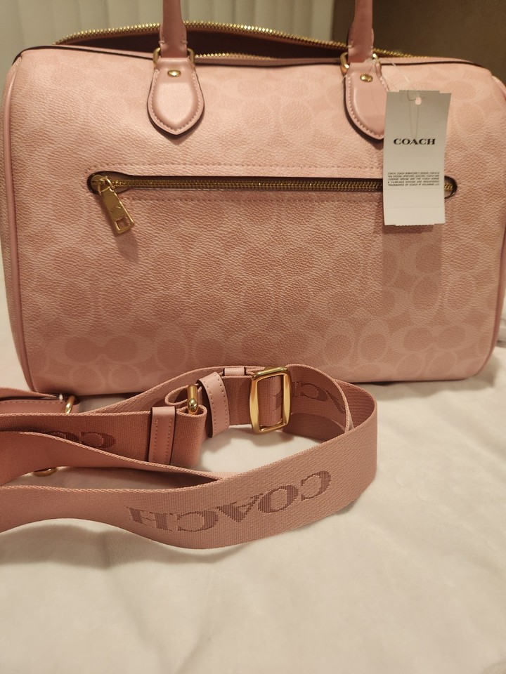 NWT Coach Large Rowan Satchel Bag In Signature Canvas Powder Pink Hand ...