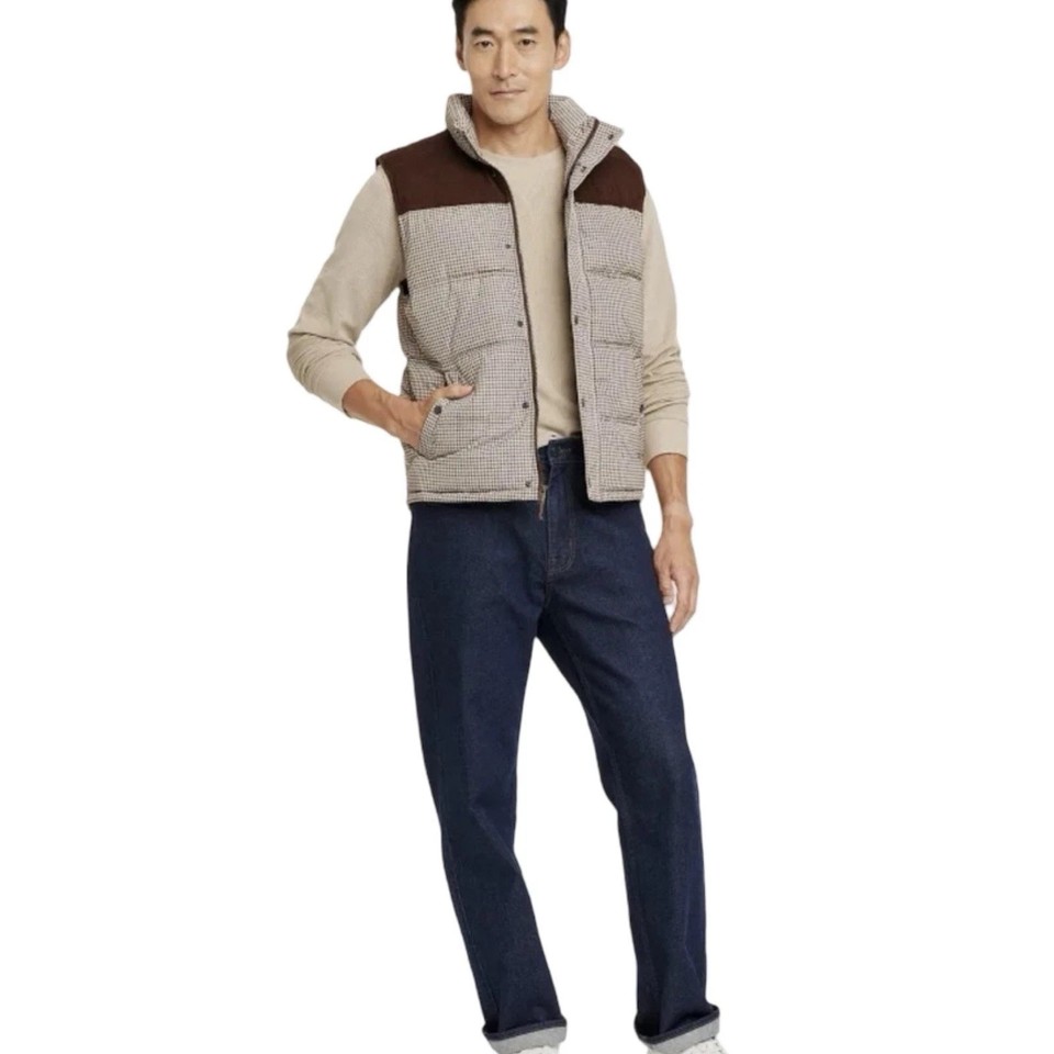 Goodfellow & Co Men's Plaid Midweight Puffer Jacket X-Large Brown NEW W ...