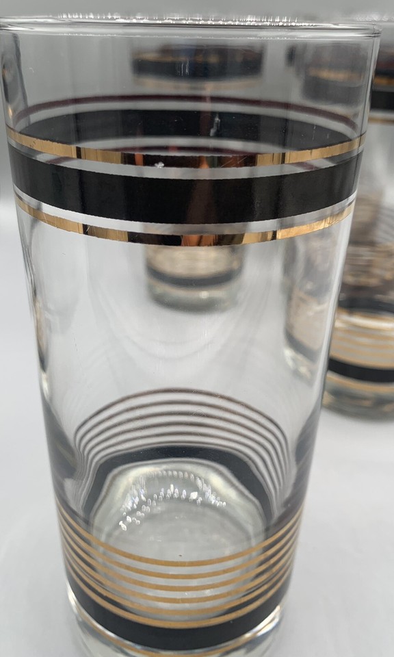 Luminarc After Hours Set Of 7 Collins/Cooler Clear Glasses Gold/Black ...