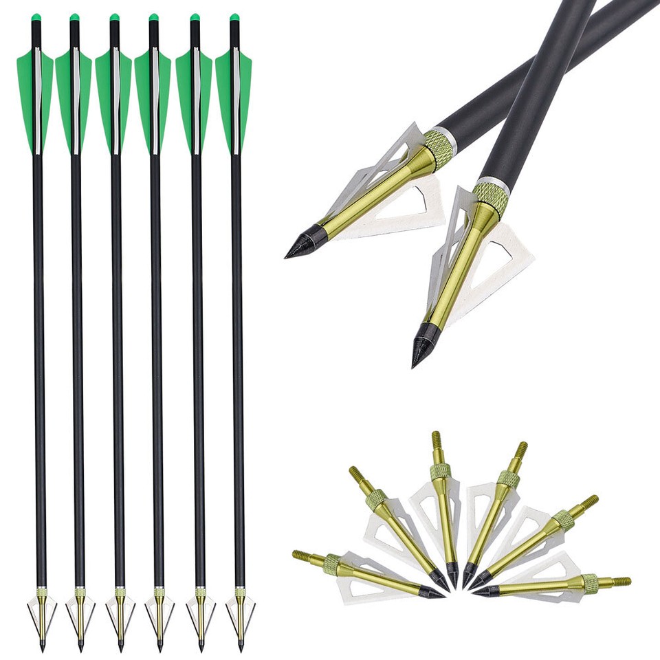 Archery Crossbow Bolts 20 Inch Carbon Arrows Hunting Broadheads Led ...
