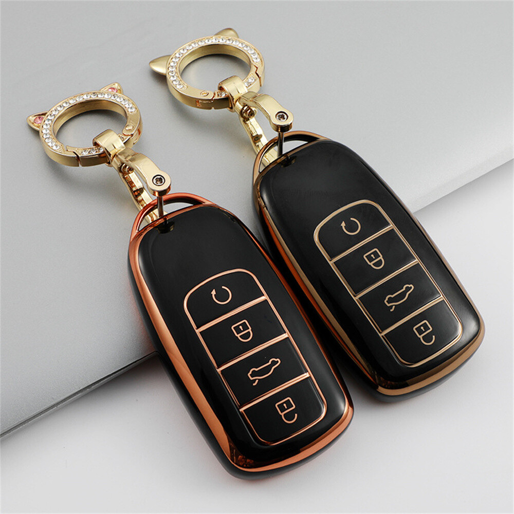 TPU Car Remote Key Fob Case Cover For Chery Omoda 5 Black Gold Keyring ...