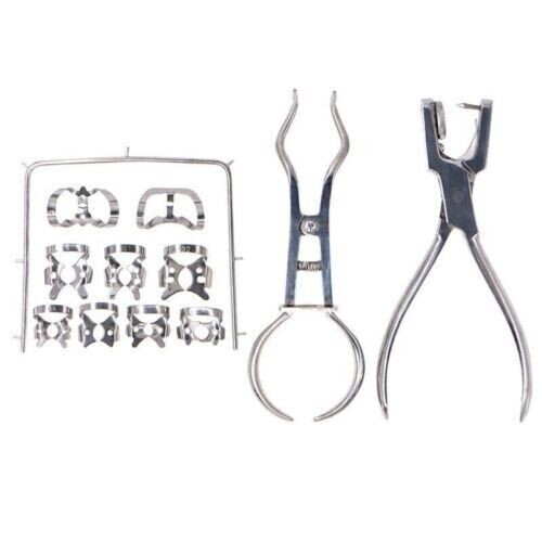 12 Pcs Rubber Dam Starter Set Kit with Frame Punch Clamps Dental ...
