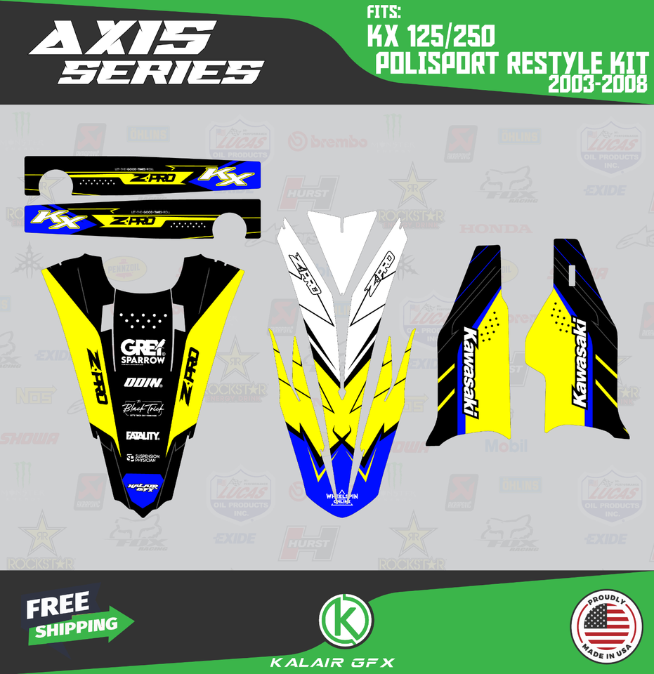 Graphics Kit for KAWASAKI KX125 KX250 2003-08 Poli sport Restyle Axis ...