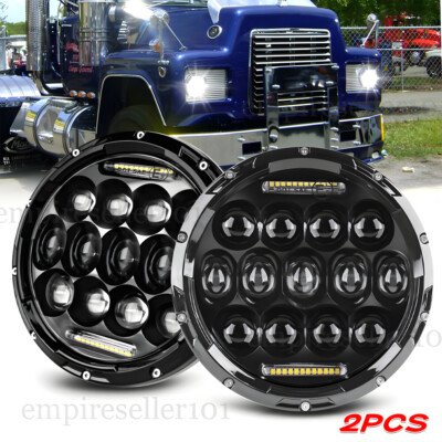 Pair 7inch 105W Round LED Headlights Halo DRL Hi/Lo Turn Signal for Mack R Truck | eBay