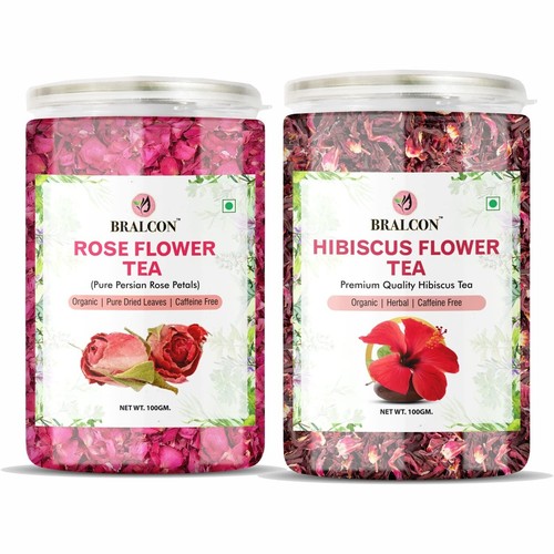 BRALCON Organic Herbal Tea Combo Hibiscus Flower, Rose Flower (100g x 2 ...