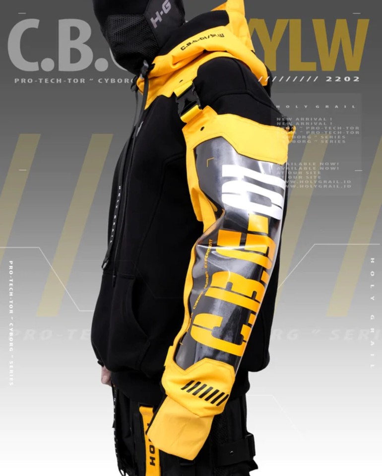 Men's Techwear Yellow Jacket Rugged fleece Pullover Hoodie Holygrail C ...