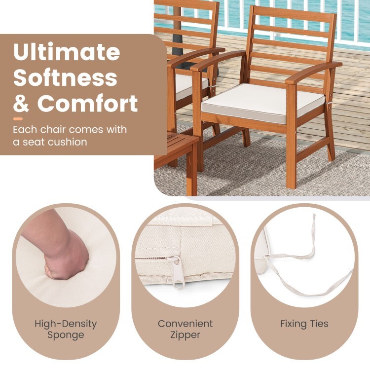 4PCS Outdoor Patio Furniture Set Ergonomic Backrest w/Stable Acacia ...