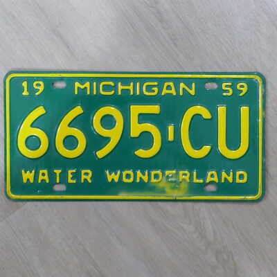 1959 Michigan License Plate 6695-CU Water Wonderland ~ Single Plate | eBay