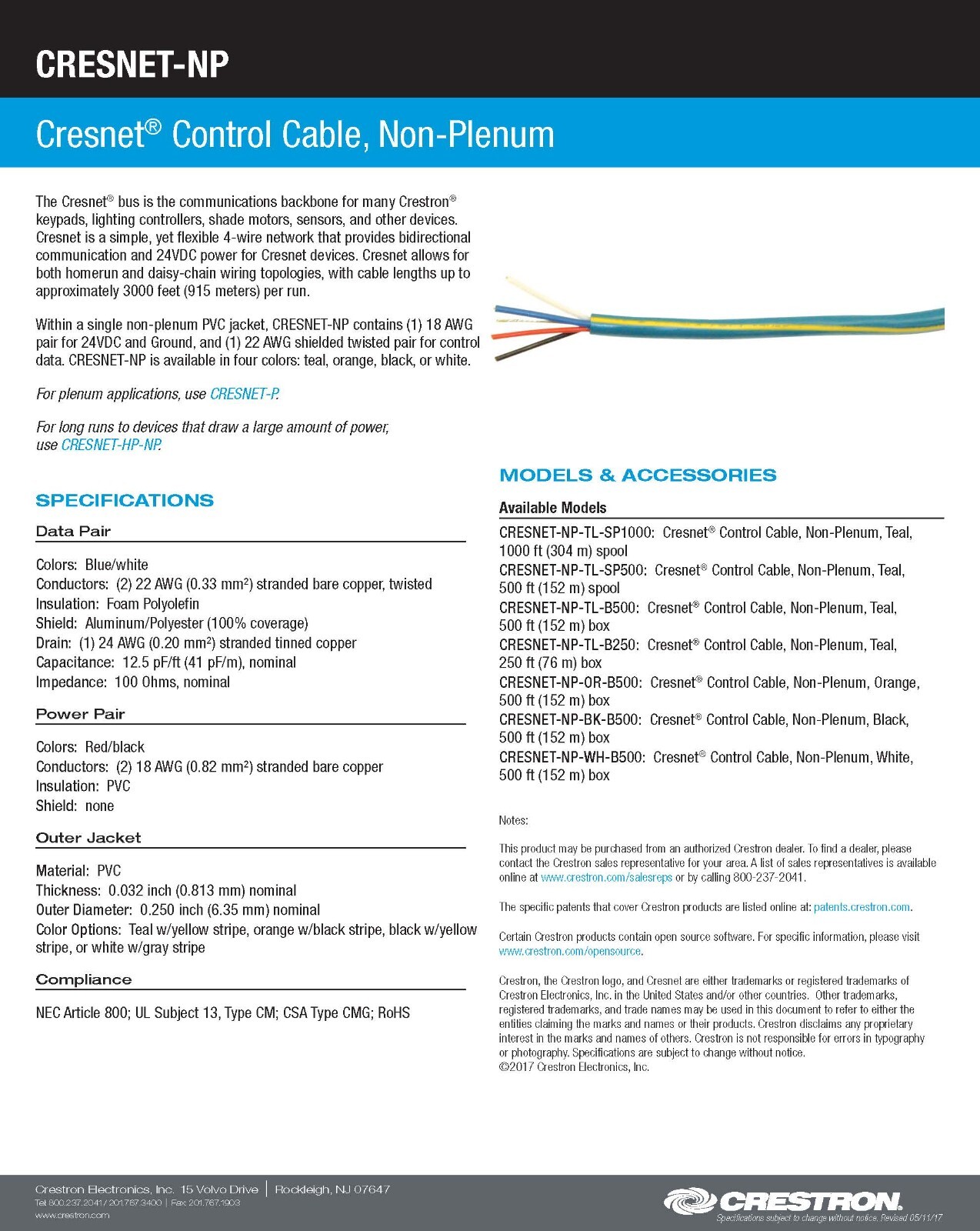Crestron Cresnet-NP-TL Touch Panel/Media Control Cable CM/CMG Teal ...
