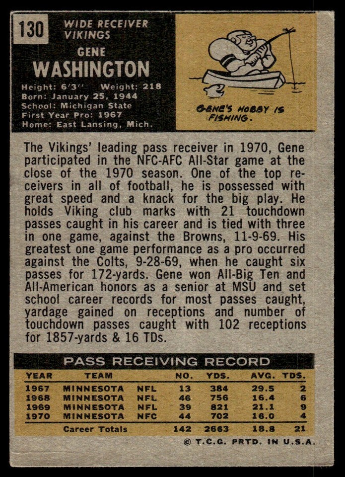 1971 TOPPS GENE WASHINGTON MINNESOTA VIKINGS #130C | eBay