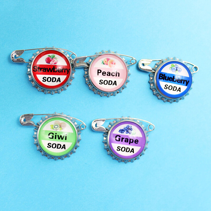 Fashion Juice Soda Bottle Cap Pins Brooches Fruit Grape Peach ...