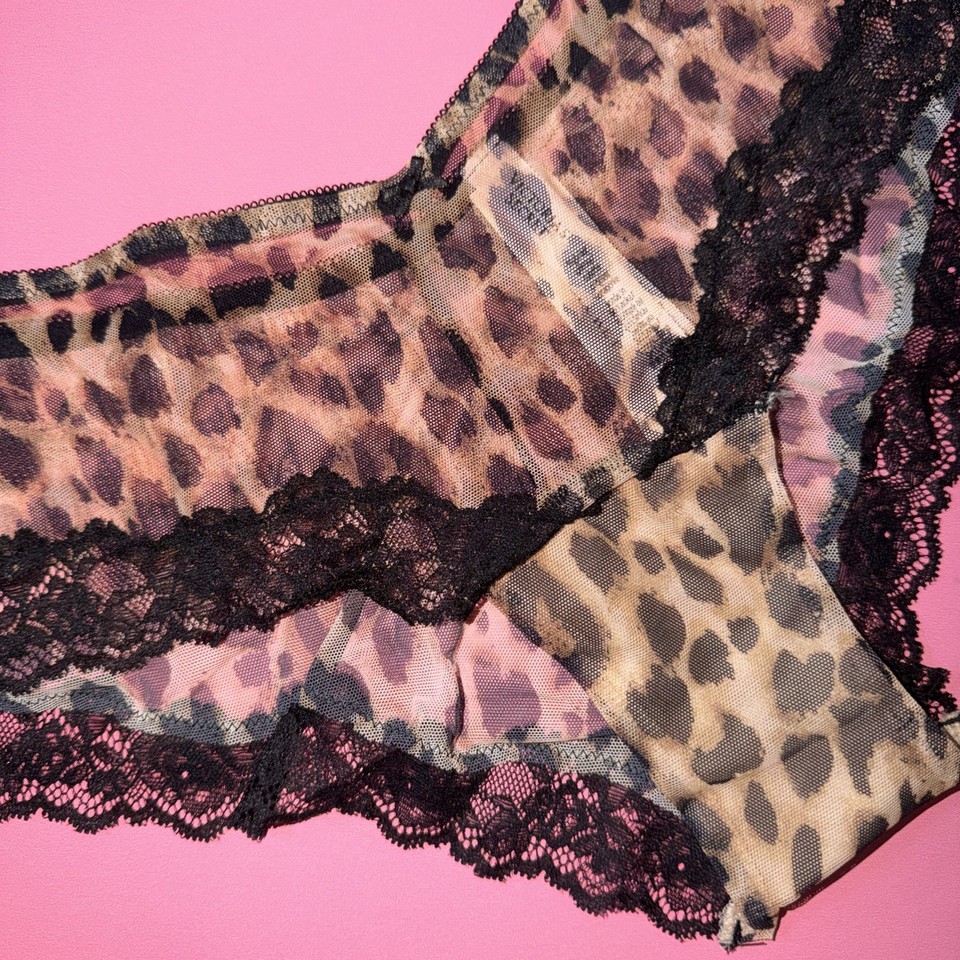 Victoria's Secret XL Panty high-leg Cheeky Mesh BLACK Beige Animal ...