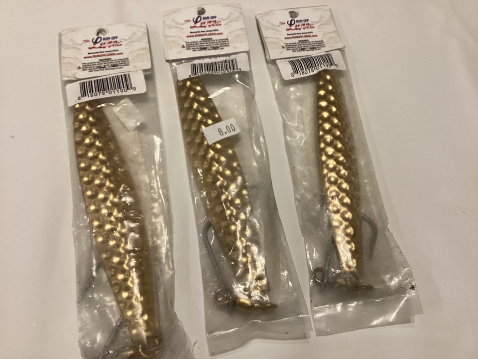 Lot of 3 New Run Off Lures 8 OZ Gold Hammered Diamond Jigs made in USA ...