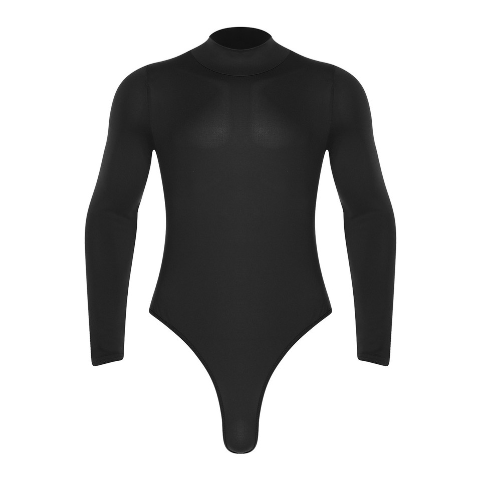 Men Bodysuit Opaque Unitard Party Jumpsuit Tights One-Piece Turtleneck ...