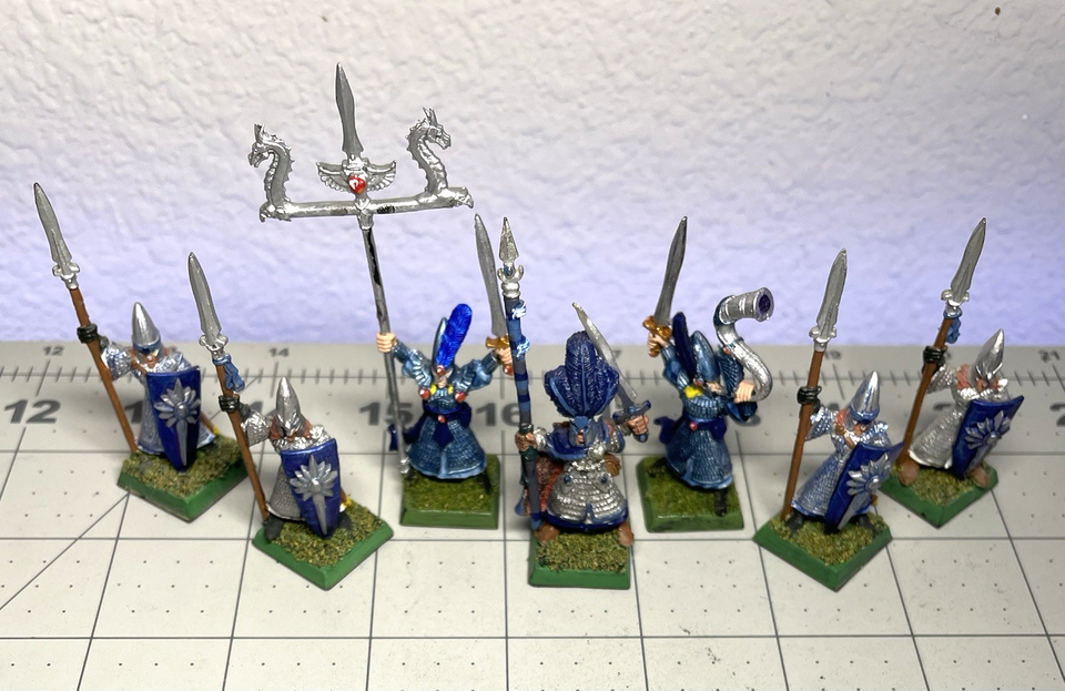 Well Painted 7x Metal High Elf Spearmen w/ Command Warhammer Old World ...