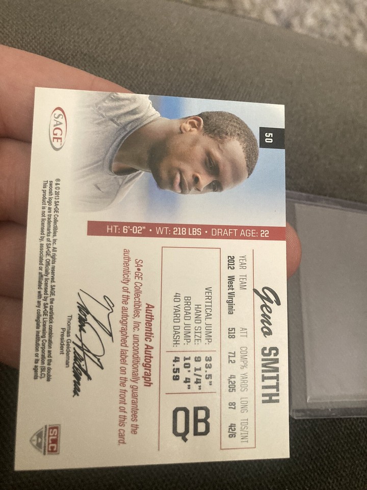 2013 Sage Geno Smith Rookie Autograph card #’d 40/50 | eBay