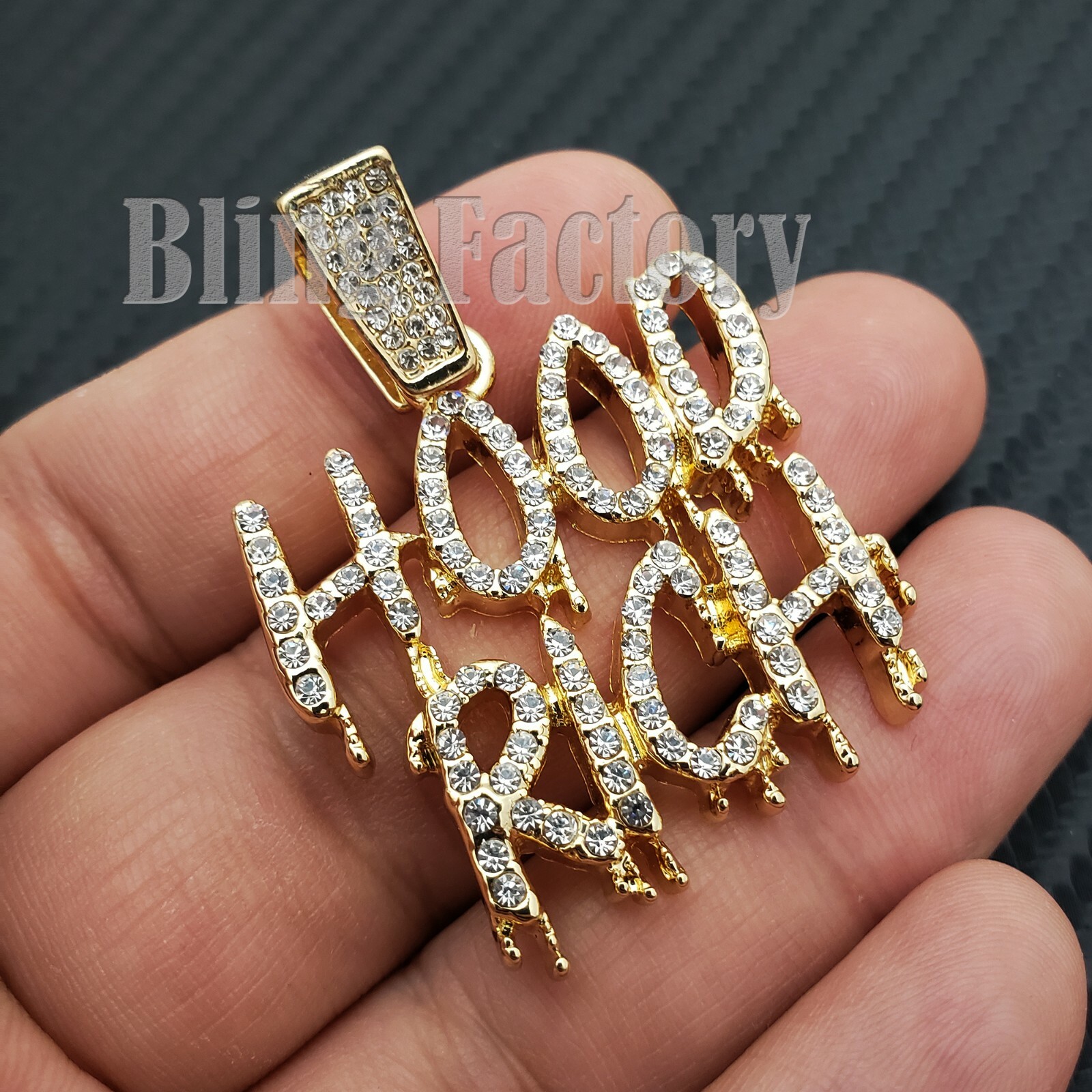 Hip Hop HOOD RICH Drip Pendant & 18" 1 Row & Iced Cuban Choker Chain ...