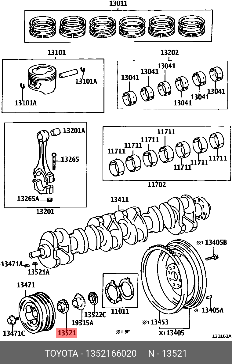 Original gear or sprocket, crankshaft timing, 1352166020 for TOYOTA ...