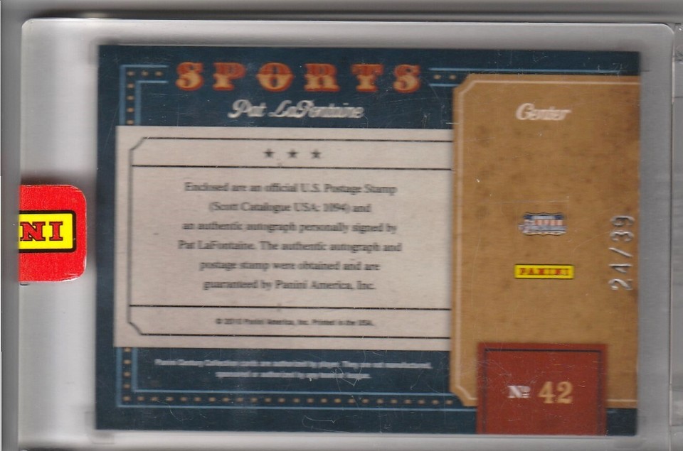 2010 Panini Century Sports Stamp Autographs #42 Pat LaFontaine #/39 059 ...